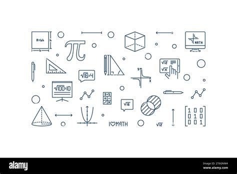 I Love Maths Horizontal Vector Thin Line Banner Math Concept Concept Linear Illustration Stock