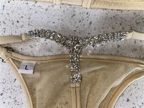 Malibu Strings Sexy Sparkle Sheer Nude Crystal Thong G String Micro