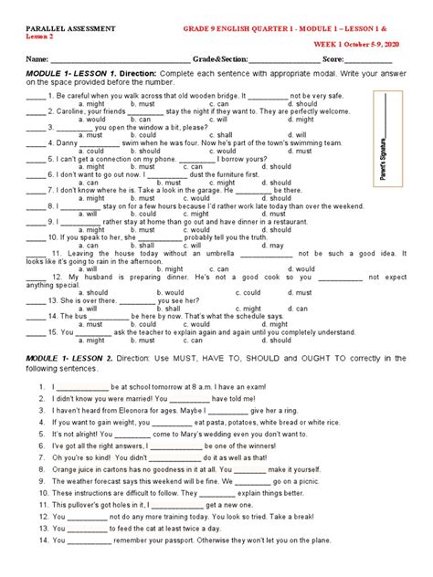 Parallel Assessment G9 Week 1 Pdf