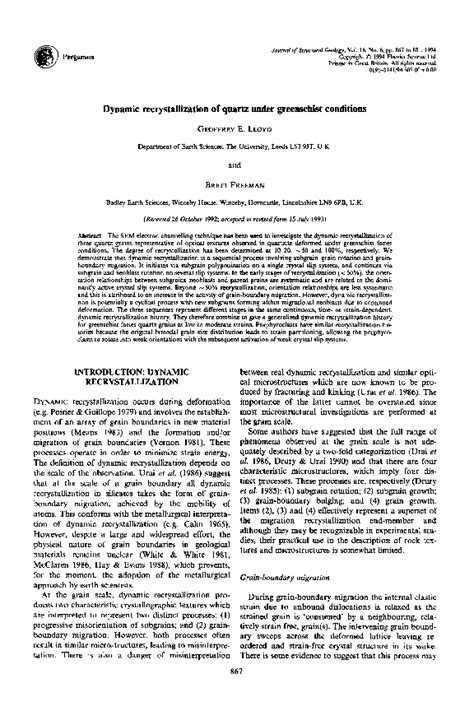 Pdf Dynamic Recrystallization Of Quartz Under Greenschist Conditions