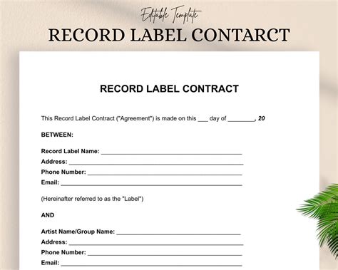 Record Label Contract Template Music Artist Agreement Editable Doc