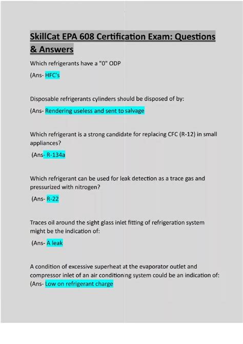 Certification Exam Skillcat Epa 608 Certification Exam Questions