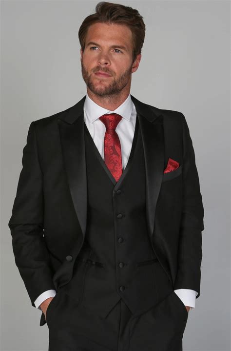 Black Suit Dark Red Tie Dark Red Patterned Silk Tie Leonard Silver
