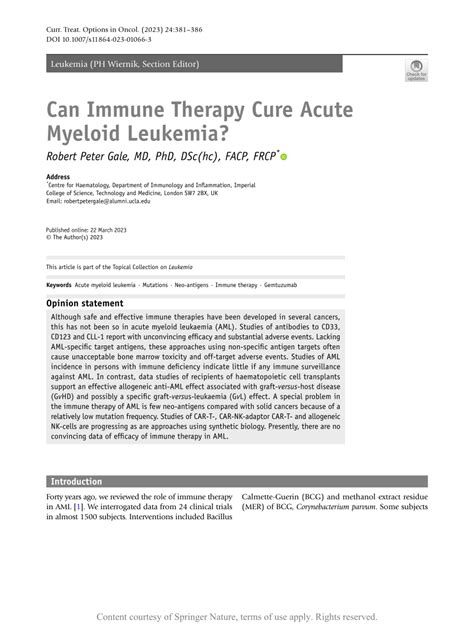 Pdf Can Immune Therapy Cure Acute Myeloid Leukemia