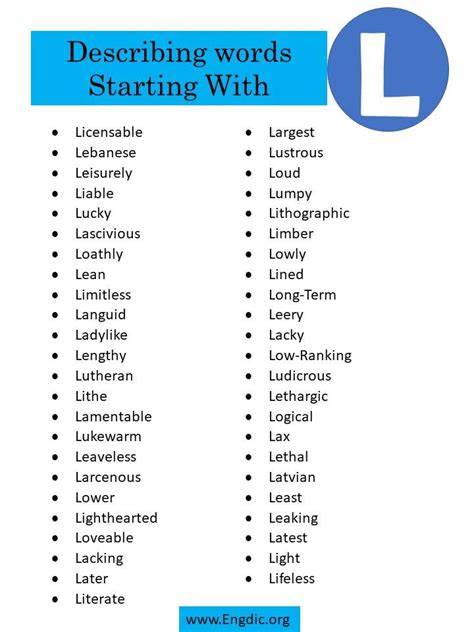 Describing Words That Start With L Engdic