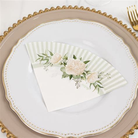 Floral Lined Pattern Round Paper Cocktail Napkins 12 Whitesage Green