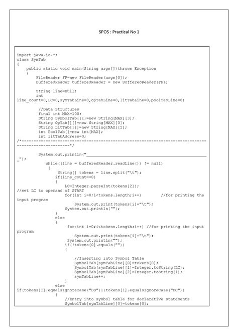 Assembler Pass I Spos Practical No 1 Import Java Class Symtab