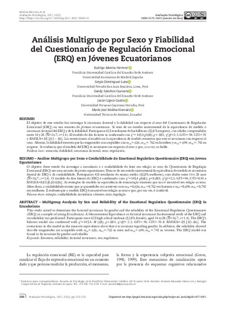 Pdf Multigroup Analysis By Sex And Reliability Of The Emotional