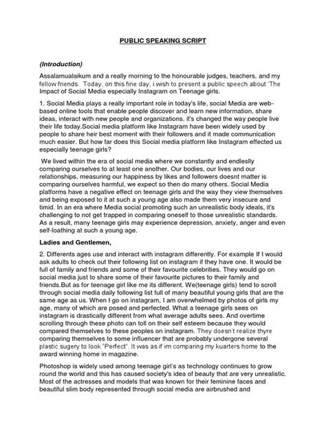Public Speaking Script Pdf Adolescence Eating Disorder