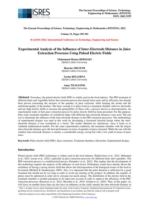 Pdf Experimental Analysis Of The Influence Of Inter Electrode