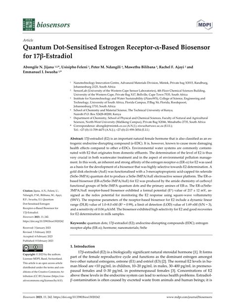 Pdf Quantum Dot Sensitised Estrogen Receptor α Based Biosensor For 17β Estradiol