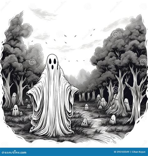 Horror Ghost Illustration Creepy Hand Drawn Art Stock Illustration