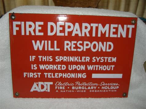Vintage Red And White Fire Department Burglary Hold Up Adt Porcelain