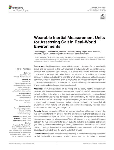 Pdf Wearable Inertial Measurement Units For Assessing Gait In Real World Environments