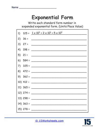 Comparing Equations Worksheet Exponent
