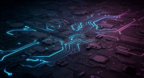Modern Detailed Dark Computer Microchip Circuit Board Motherboard