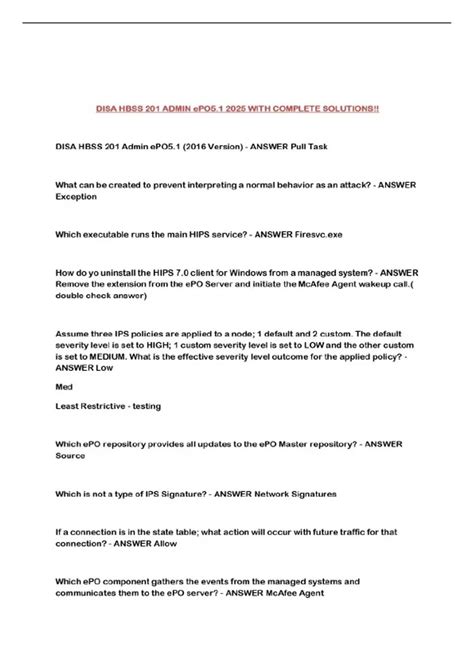 Disa Hbss 201 Admin Epo51 2025 With Complete Solutions Disa Hbss 201 Admin Epo51 2025