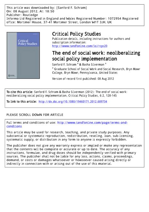 Pdf The End Of Social Work Neoliberalizing Social Policy Implementation
