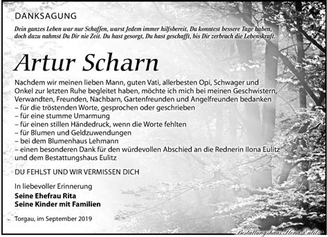 Traueranzeigen Von Artur Scharn Trauer Anzeigende