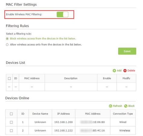 how to set up mac filtering function on ac vdsl adsl modem router tp link united kingdom