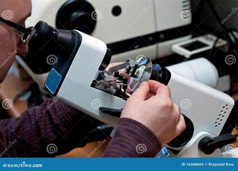 Optician In The Work Repair Of Glasses Stock Image Image Of Grinder