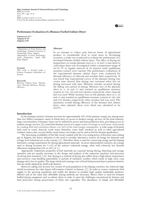 Pdf Performance Evaluation Of A Biomass Fuelled Cabinet Dryer