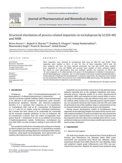 Pdf Structural Elucidation Of Process Related Impurities In