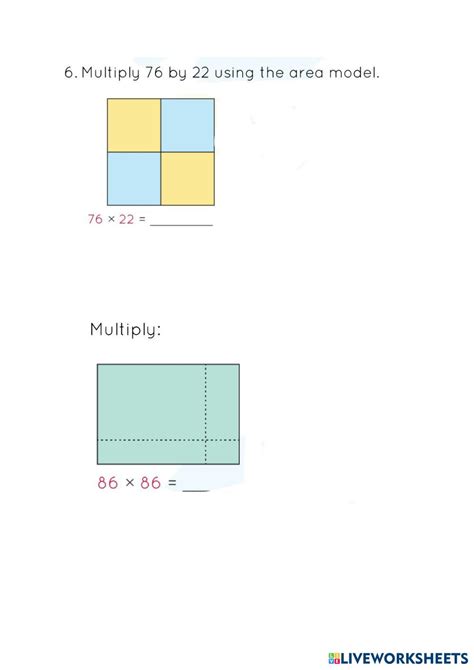 Multiply Using Area Model Live Worksheets