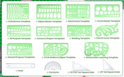 Lahoni 15pcs Geometry Drawing Templates Plastic Drafting Maker Ruler Tools Set With Circle