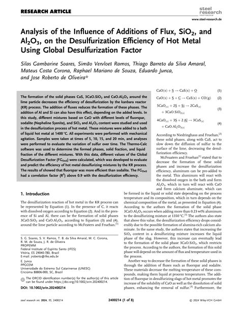 Analysis Of The Influence Of Additions Of Flux Sio2 And Al2o3 On The Desulfurization
