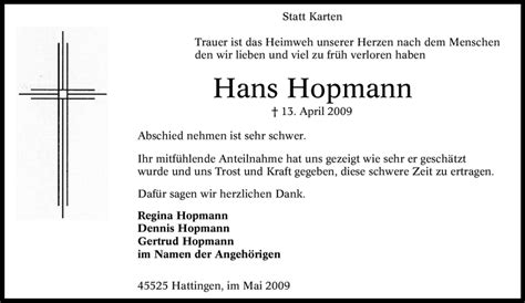 Traueranzeigen Von Hans Hopmann Trauer In Nrw De