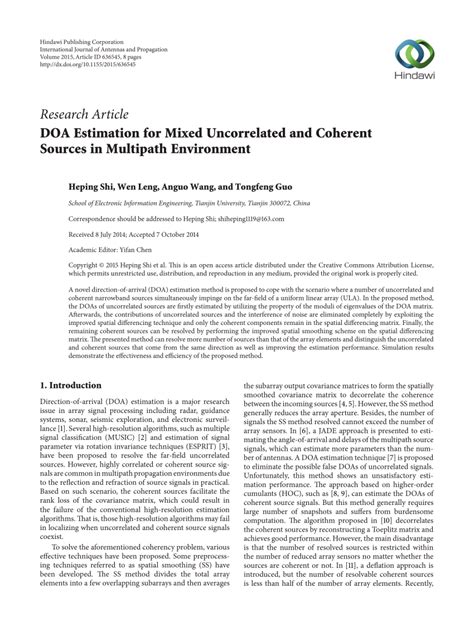 Pdf Doa Estimation For Mixed Uncorrelated And Coherent Sources In Multipath Environment