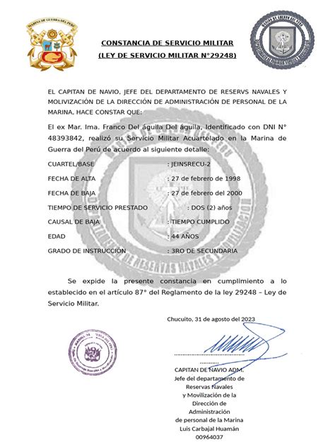 Constancia De Servicio Milita 5 Pdf Servicio Militar Militar