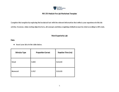 Psy 375 5 1 Module Five Lab Worksheet However When Stating Objective