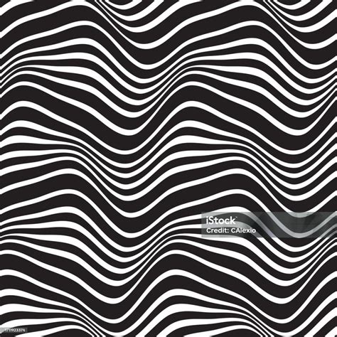 흑백의 광학 물결 모양 줄무늬 수평선 배경입니다 원활한 반복 패턴 벡터 그림입니다 섬유 포장 인쇄 웹 및 모든 종류의 장식