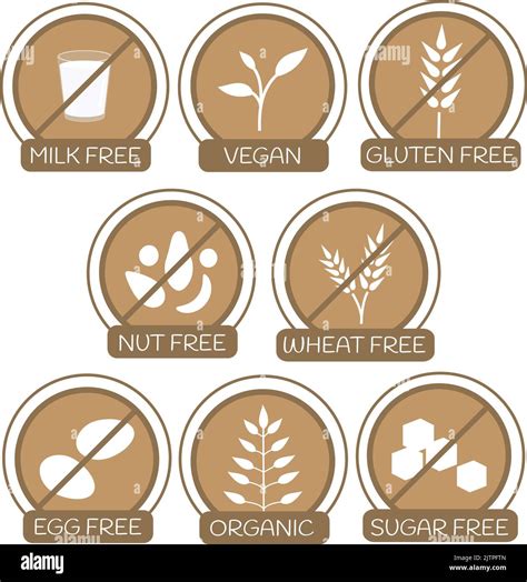 Set Of Icons For Allergens Free Products Milk Free Gluten Free Nut