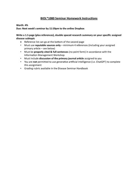 biol 1080 seminar homework instructions biol 1080 seminar homework
