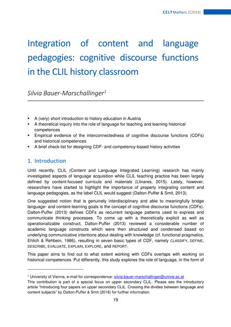 Pdf Integration Of Content And Language Pedagogies Cognitive