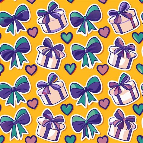 Cute T Box With Bow And Heart Stickers Seamless Pattern Premium Ai Generated Vector