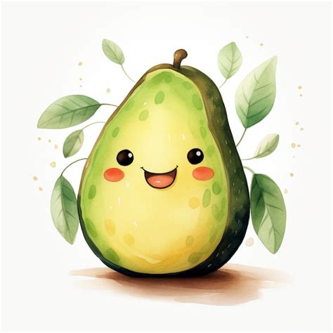Premium Photo Watercolor Kawaii Avacado
