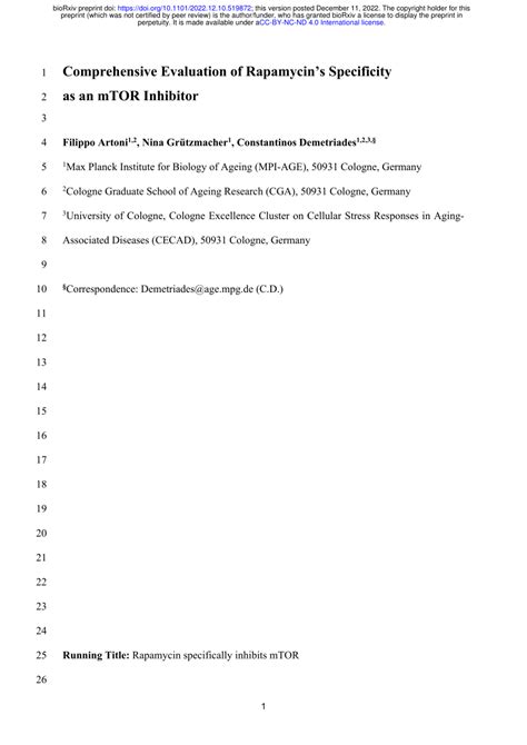 Pdf Comprehensive Evaluation Of The Specificity Of Rapamycin As An