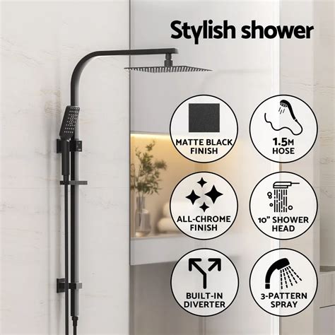 10 Rain Shower Head Set Handheld Square High Pressure Black Cs2b