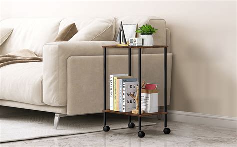 Fogein Set Of 2 End Table With Wheels 2 Tier Side Table