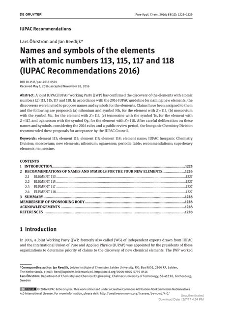 Pdf Names And Symbols Of The Elements With Atomic Numbers 113 115