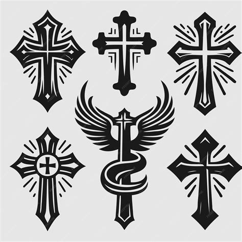 Premium Vector Religious Cross Black Symbols Tattoo Set Vectors