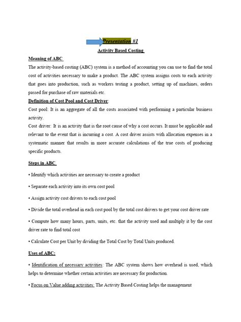 Activity Based Costing Pdf Cost Management Accounting