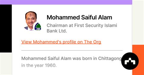 Mohammed Saiful Alam Chairman At First Security Islami Bank Ltd