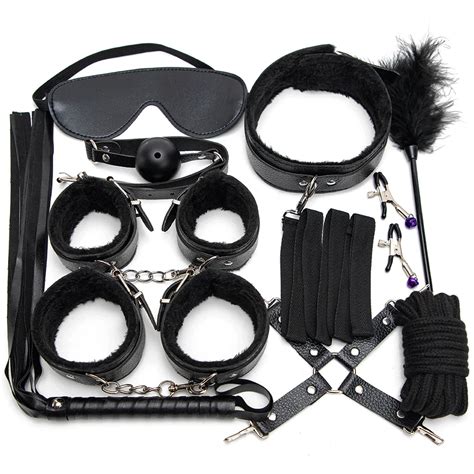 10 Piece Couples Flirting Props Set With Handcuffs And Mouth Plug For Playful