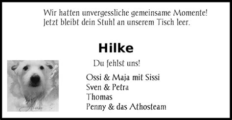 Traueranzeigen Von Hilke Hussmann Nordwest Trauer De