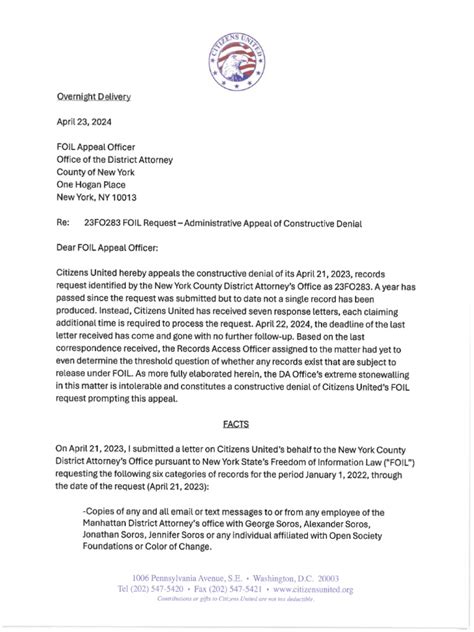 Cu Submits Administrative Appeal To New York District Attorneys Office